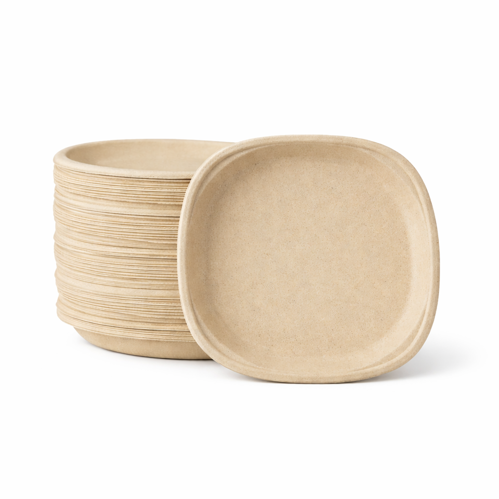 5.8" Square Unbleached Fiber Plates, 1000/case | Greenovation - Eco ...